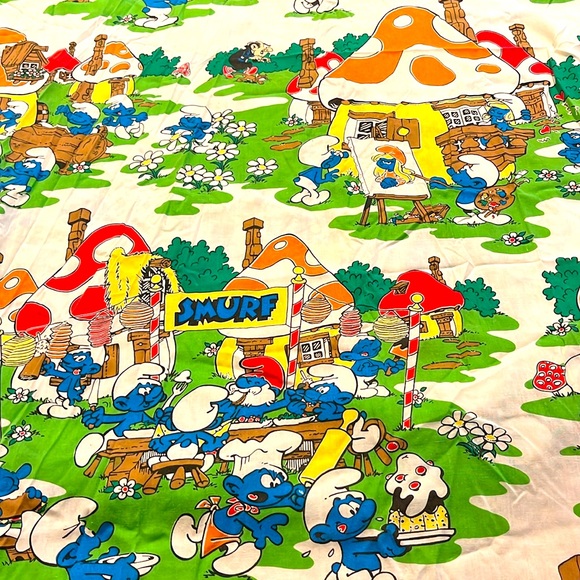 Bedding | Vintage The Smurfs Twin Fitted Bed Sheet Rare Mushrooms ...